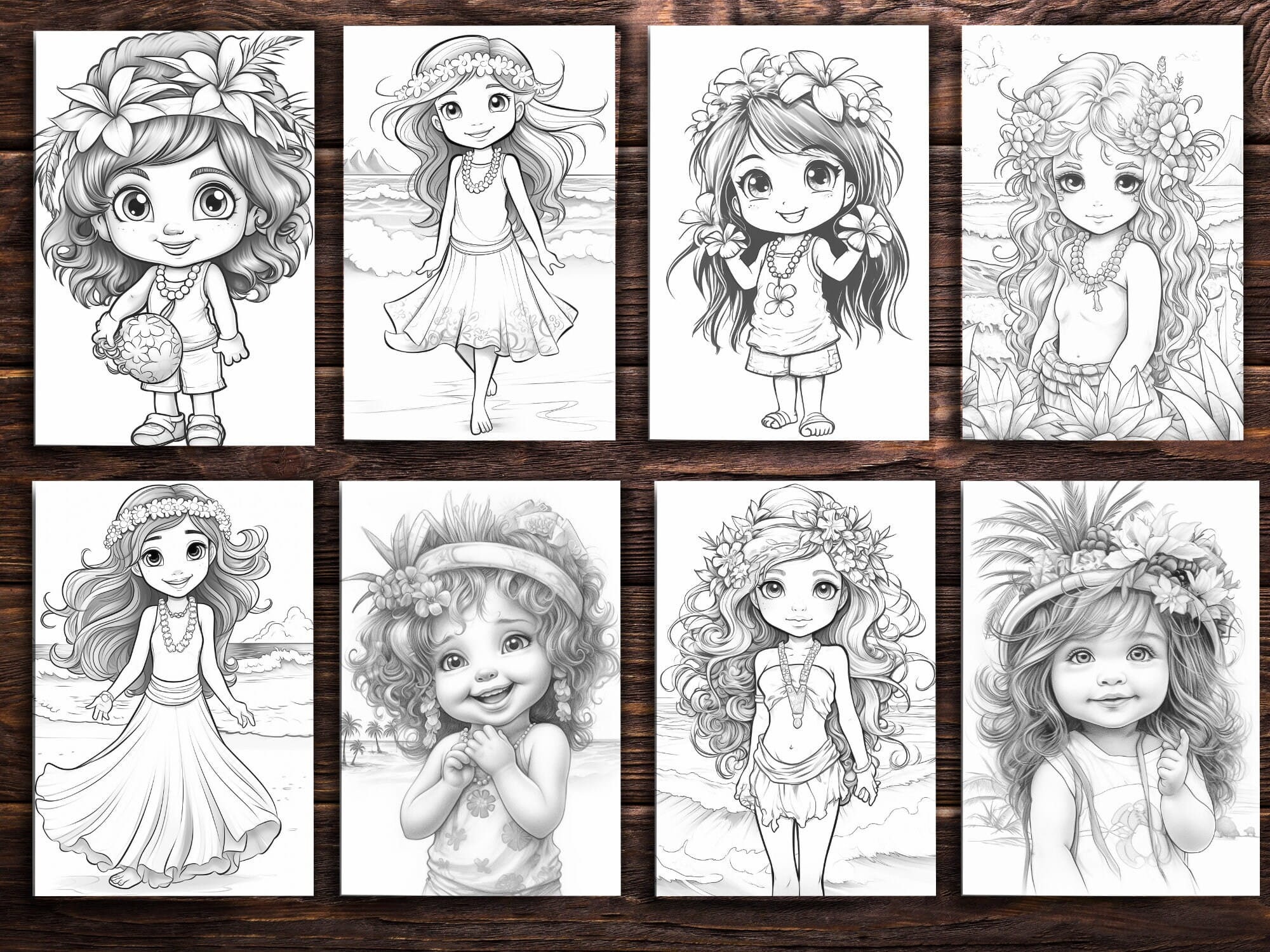 Hawaii Cute Girls Coloring Pages for Adults and for Kids for Relax and ...