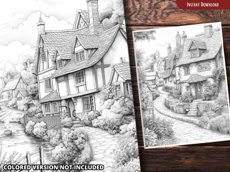 English Countryside Village Coloring Pages for Adults and for Kids for ...