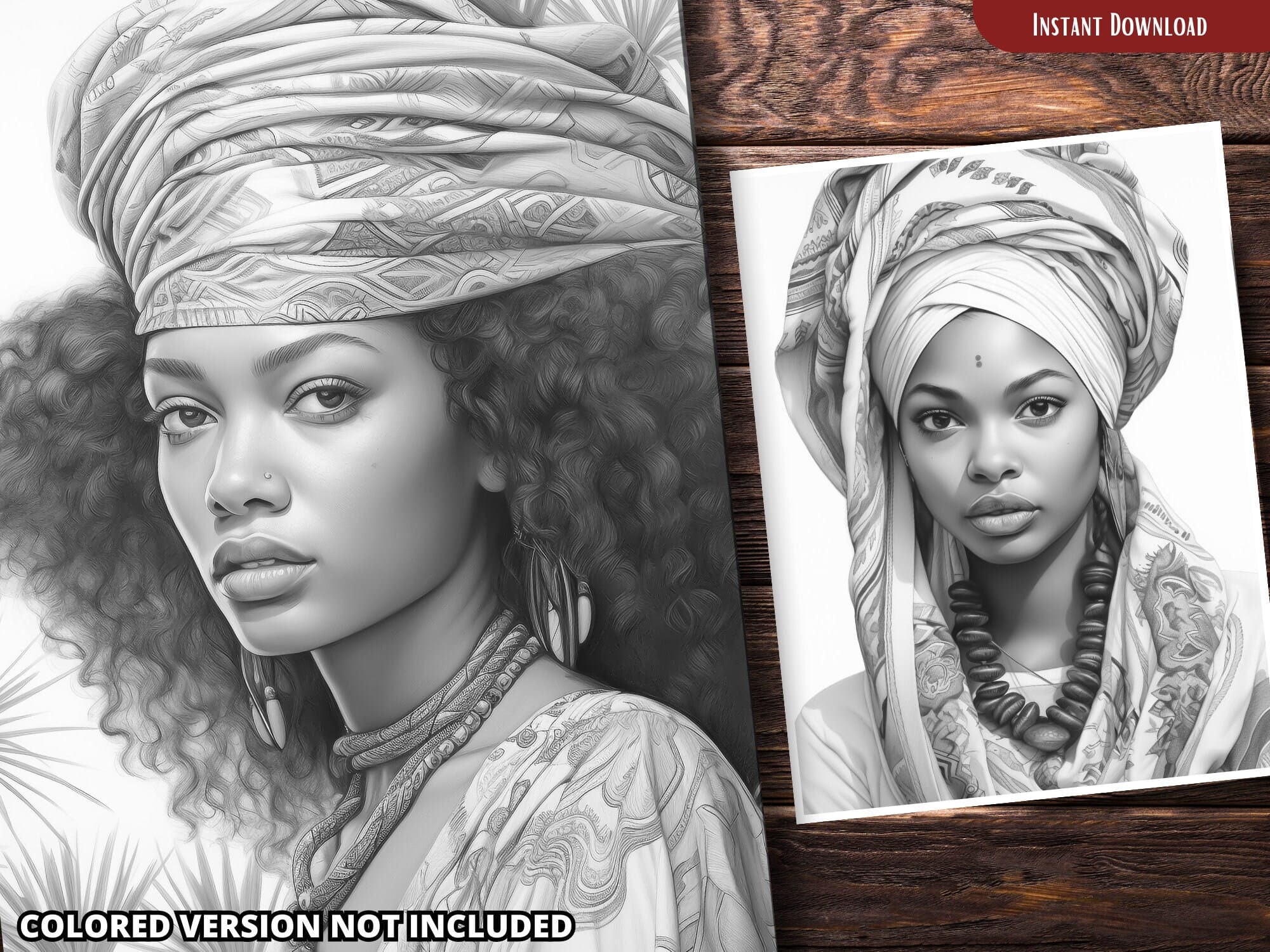 Beautiful Black Woman Coloring Pages for Adults and for Kids Grayscale ...