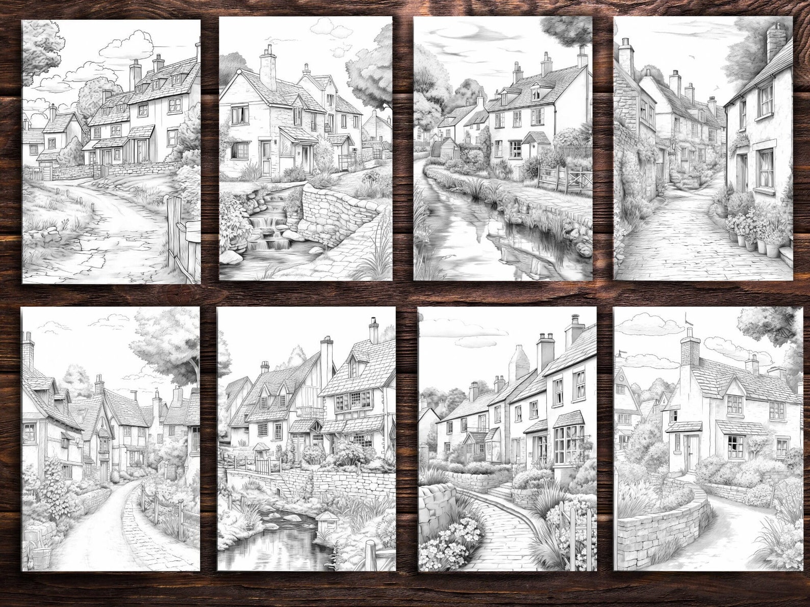 English Countryside Village Coloring Pages for Adults and for Kids for ...