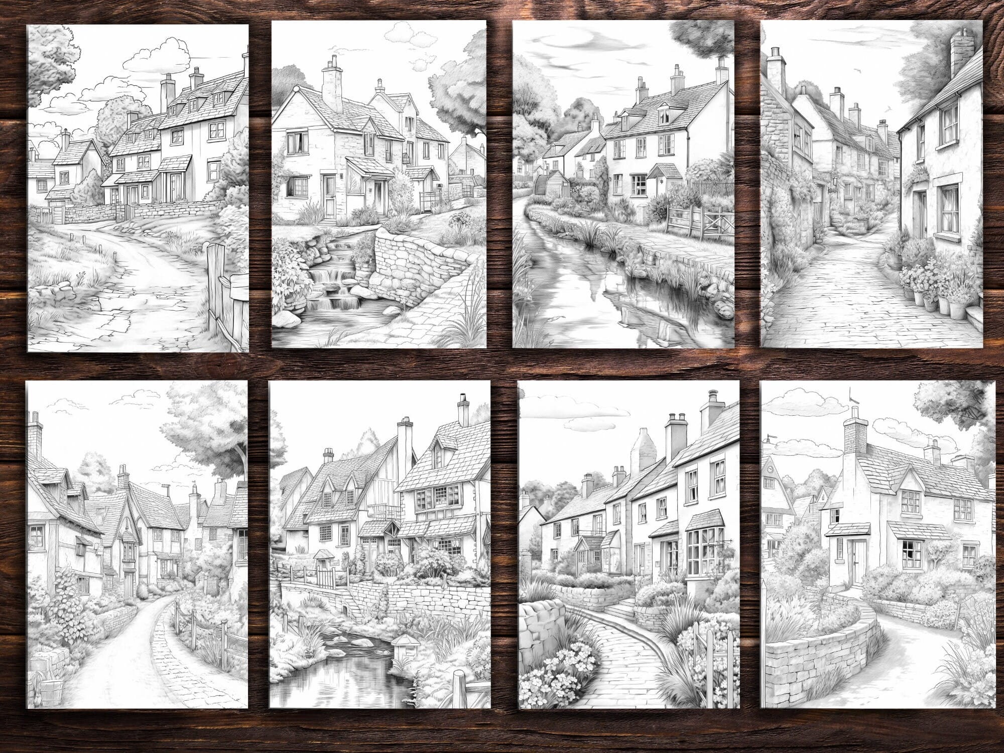 English Countryside Village Coloring Pages for Adults and for Kids for ...