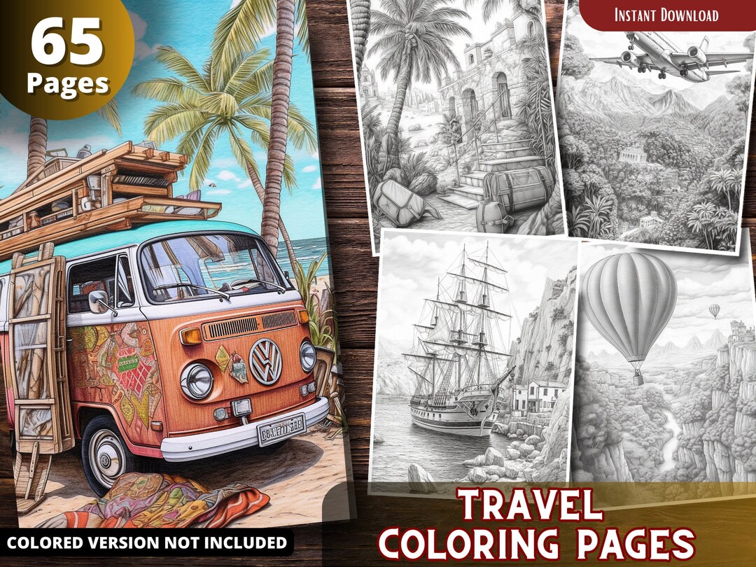 Travel Coloring for Adults and for Kids Coloring Pages for Relax and ...