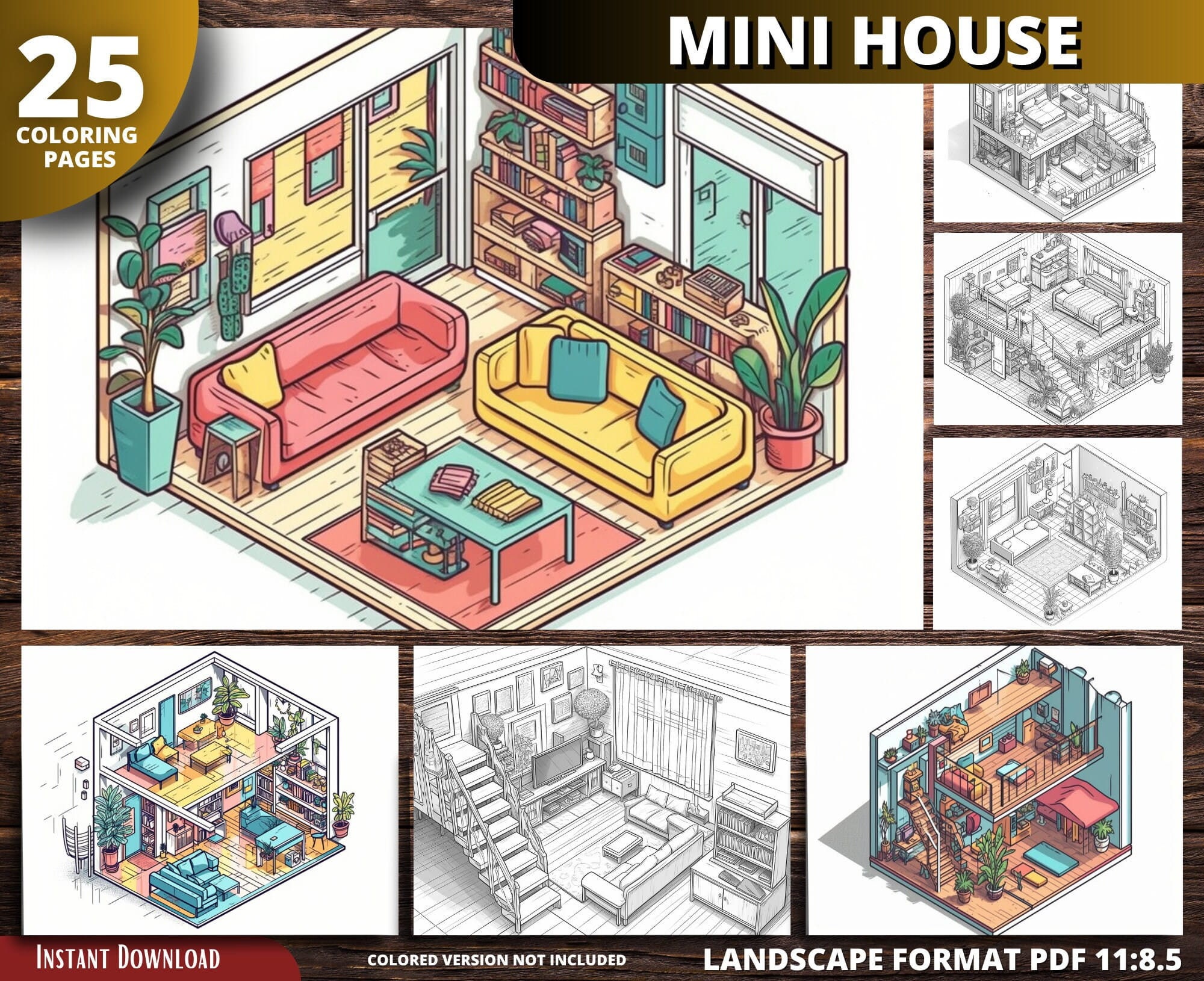 Mini House Interior Coloring Pages for Adults and for Kids for Relax ...