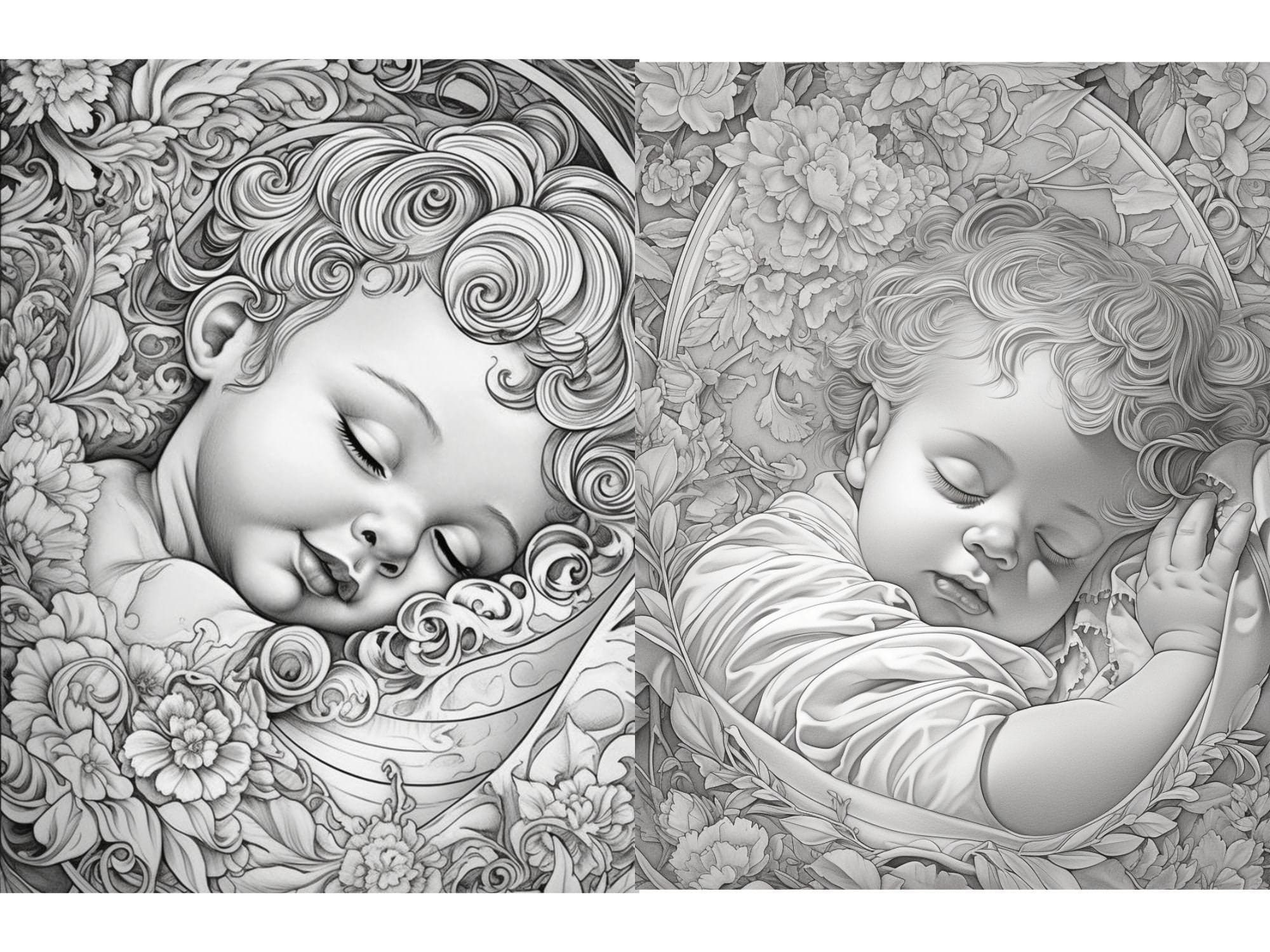 Sleeping Baby Coloring Pages, Instant Download, Grayscale Coloring Book ...