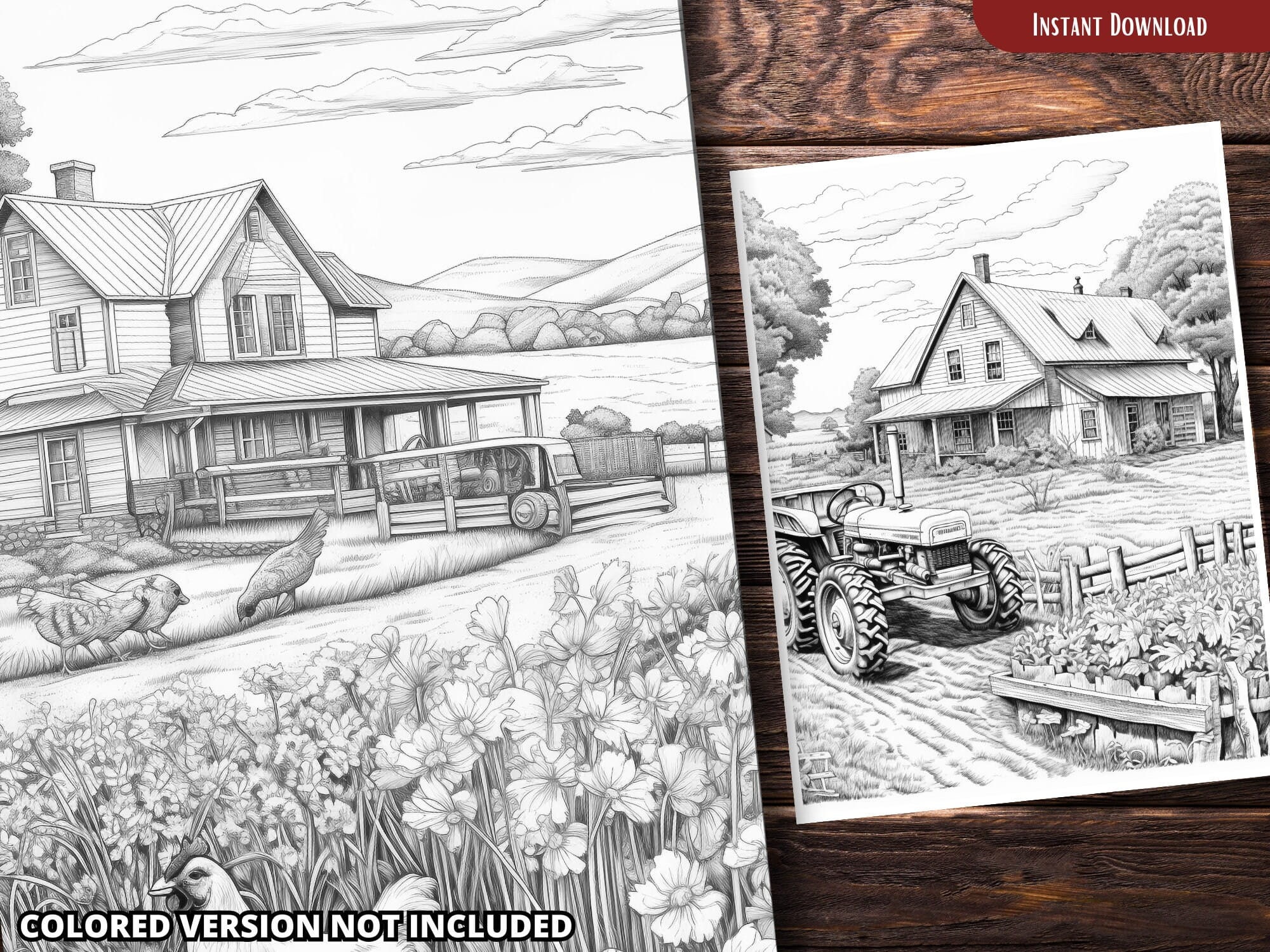 Country Farm Coloring Pages for Adults and for Kids for Relax and ...