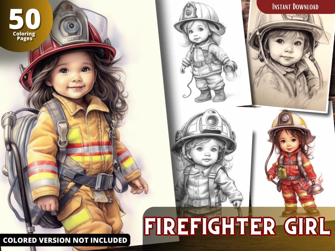 Firefighter Girl Coloring Book - Adults Kids Coloring Pages, Instant ...