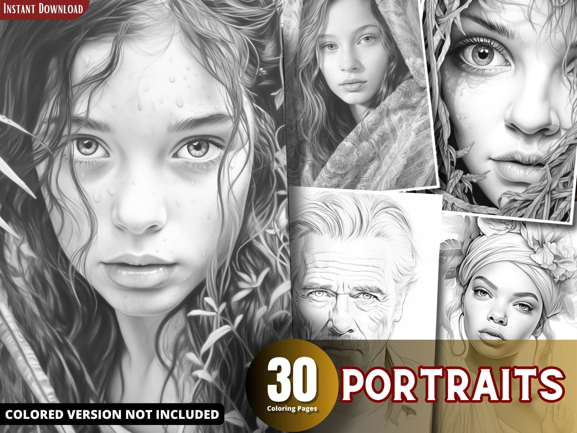 Portraits Coloring Pages for Adults and for Kids for Relax and Stress ...