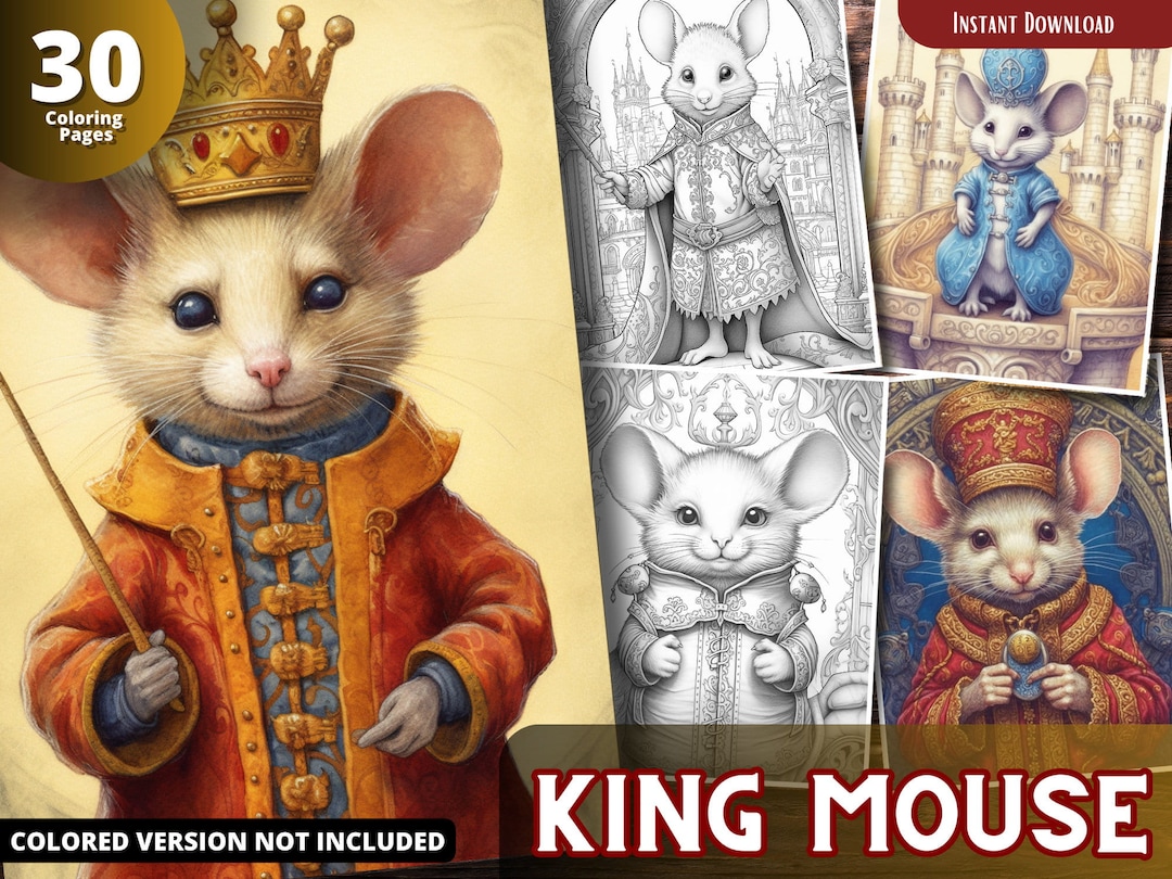 King Mouse Coloring Pages for Adults and for Kids, Grayscale Coloring ...