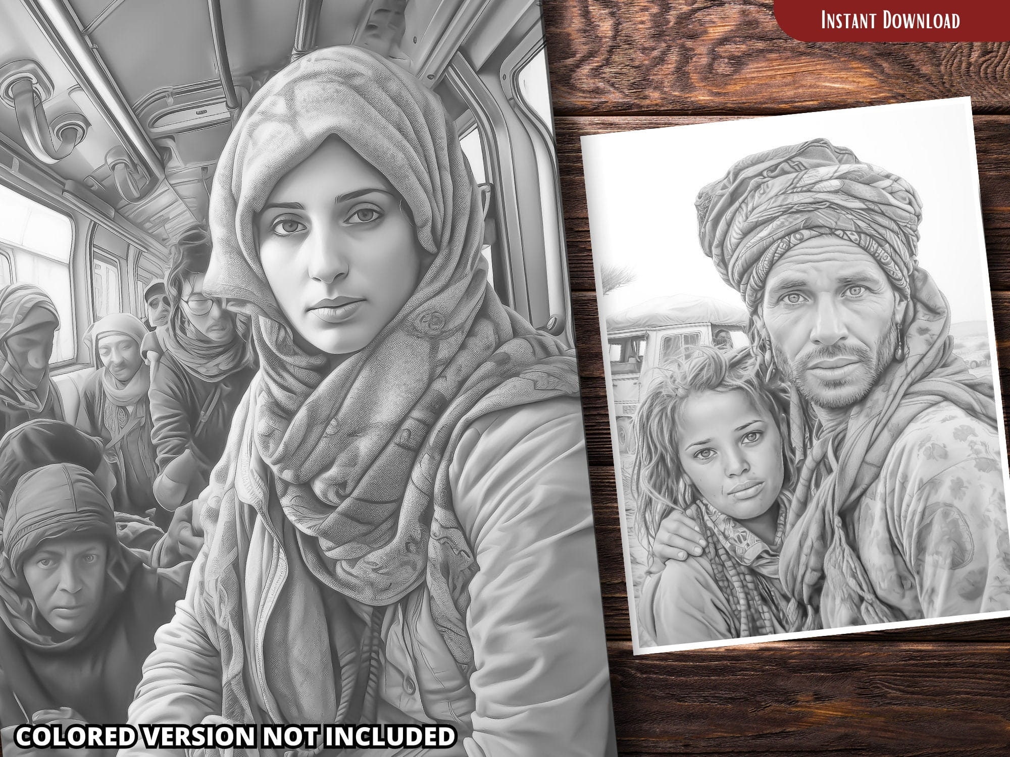 Gypsy Coloring Pages for Adults and for Kids Grayscale Coloring ...