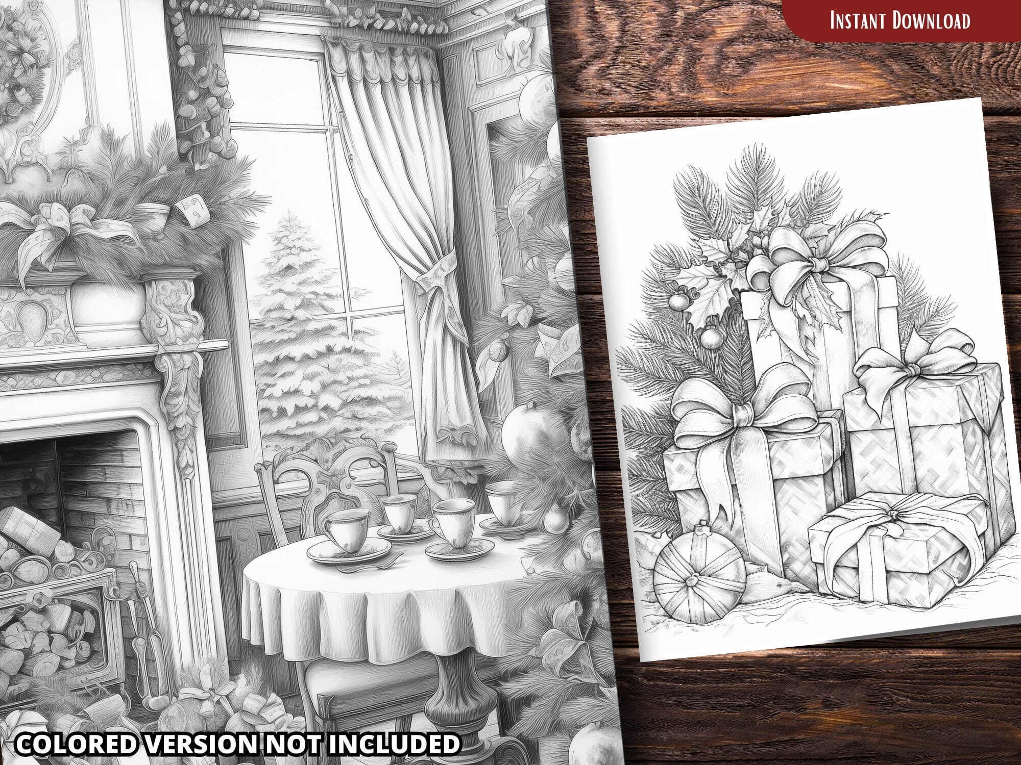 Christmas Traditions Coloring Book, Grayscale Illustrations (printable ...