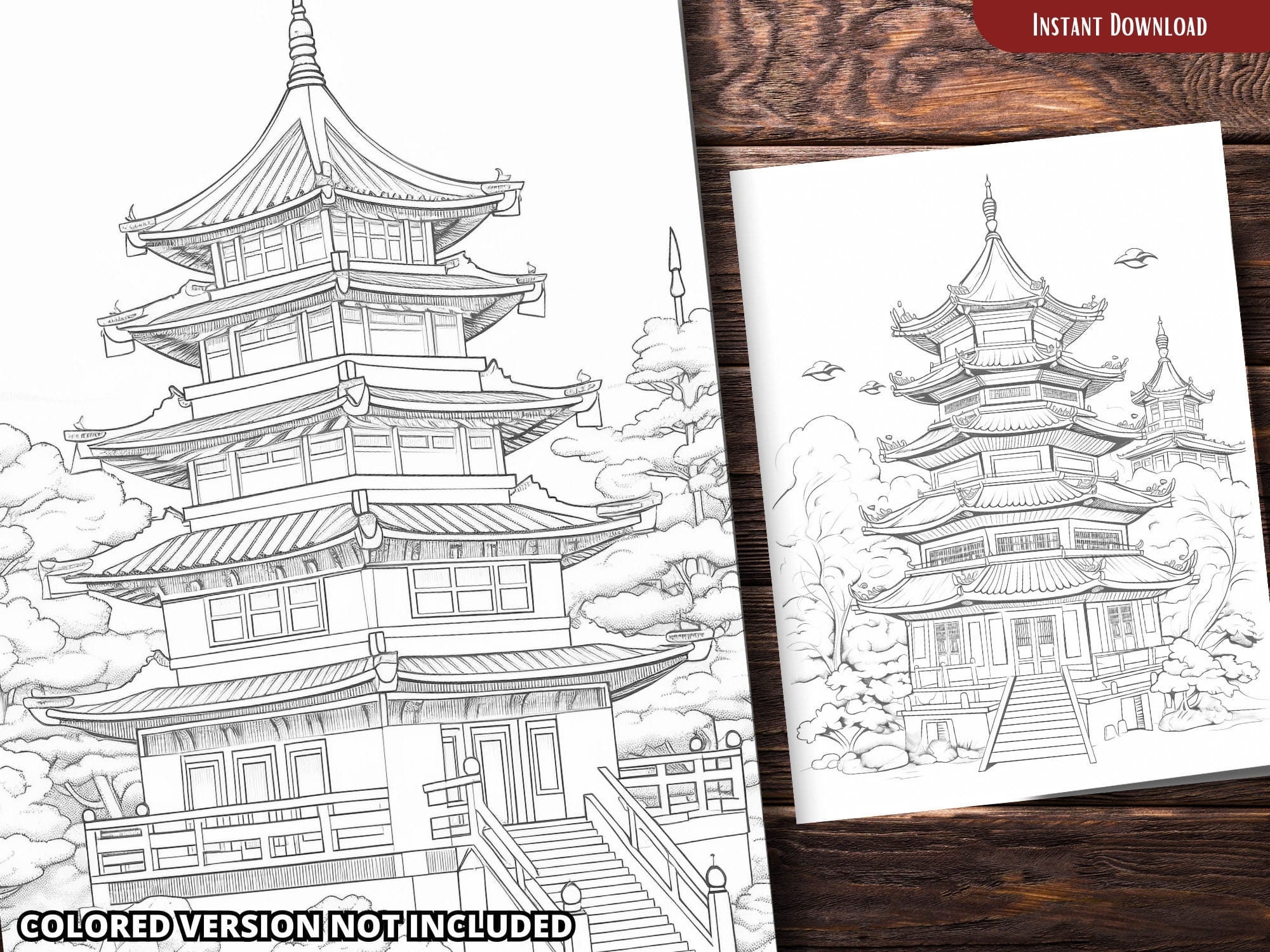 Pagoda Coloring Pages for Adults and for Kids for Relax and Stress ...