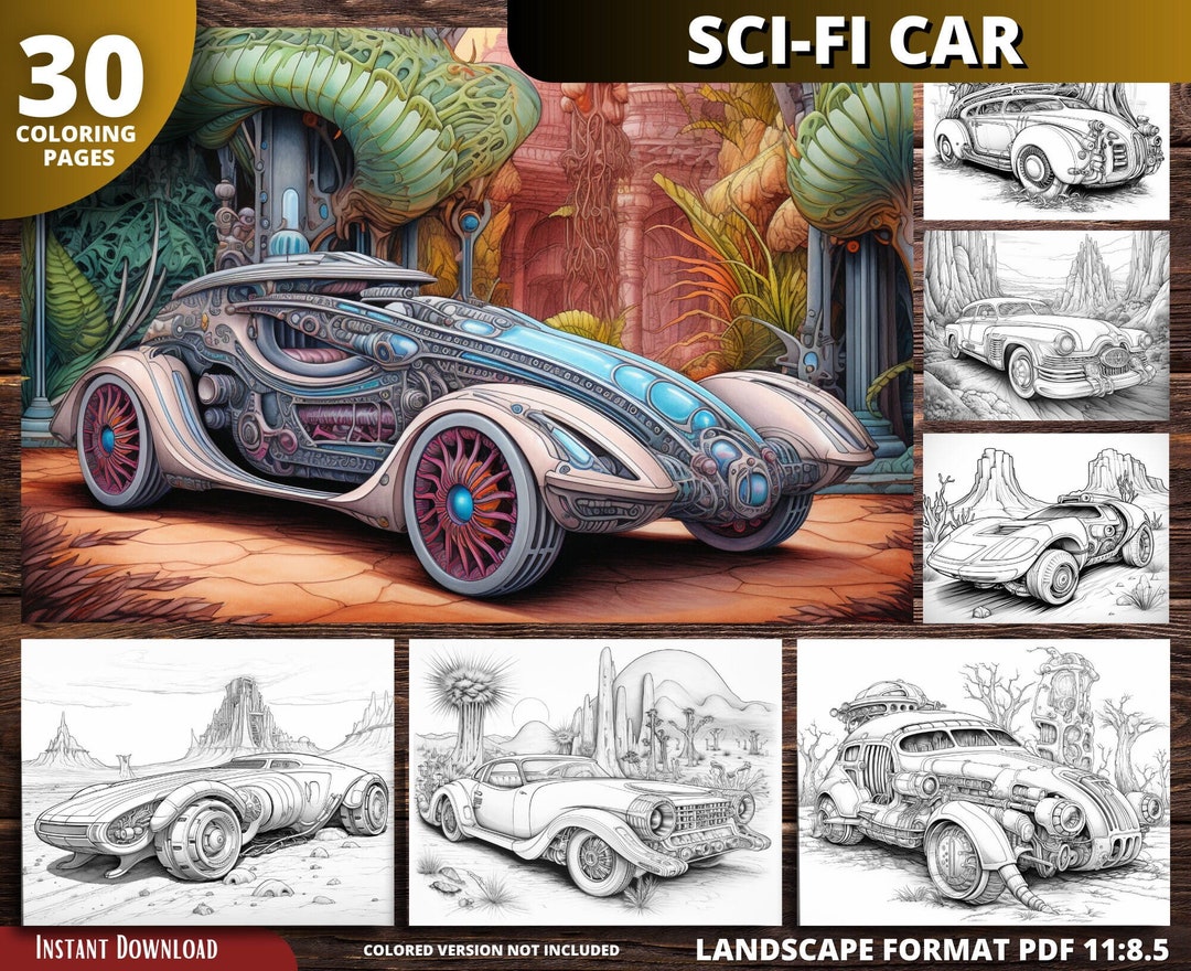 Sci-fi Car Coloring Pages for Adults and for Kids for Relax and Stress ...