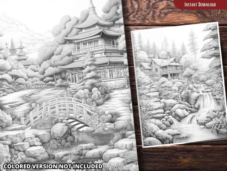 Fantasy Landscape Grayscale Coloring Book, AI Art (printable PDF) - Etsy