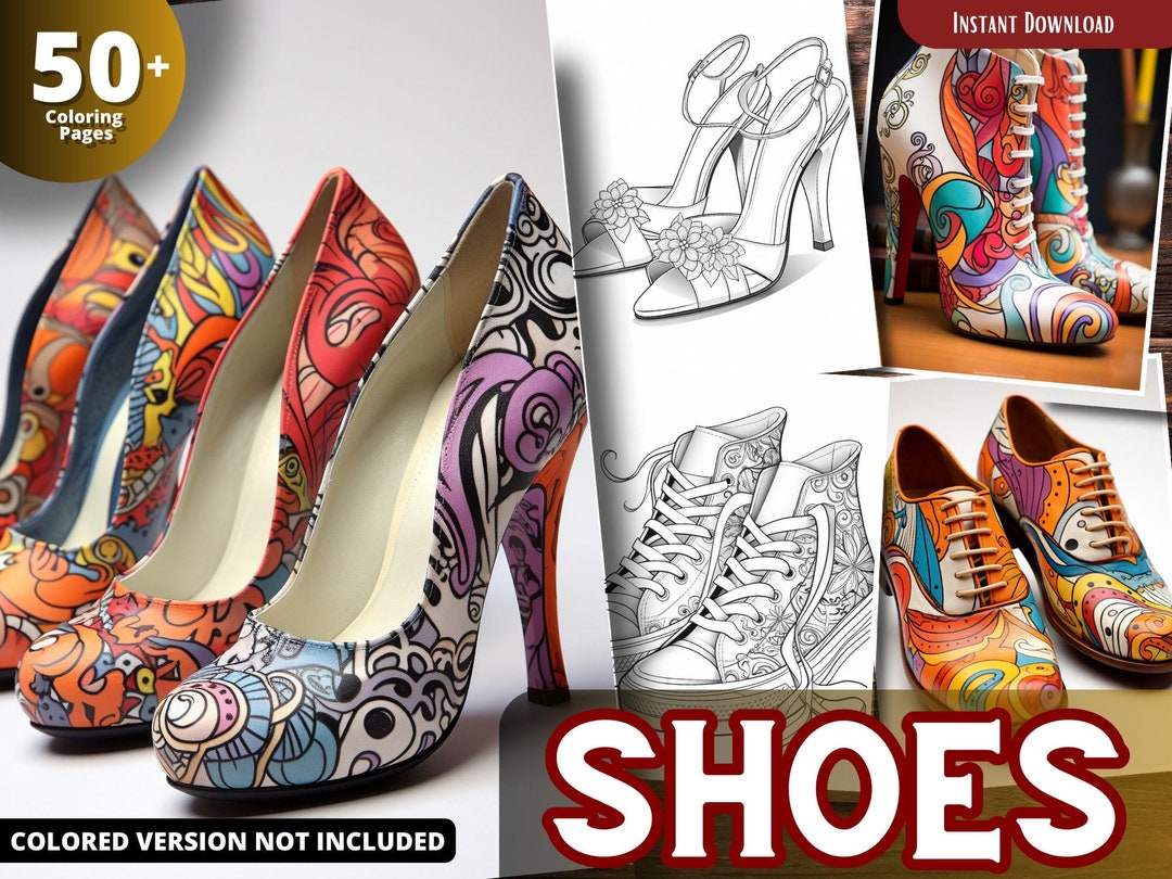 Shoes Coloring Pages for Adults and for Kids for Relax and Stress ...