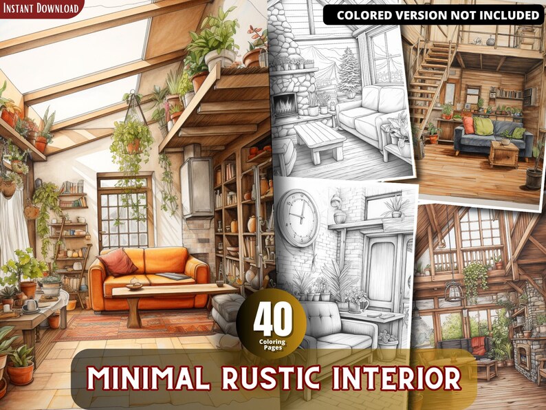 Minimal Rustic Interior Coloring Pages for Adults and for Kids for ...