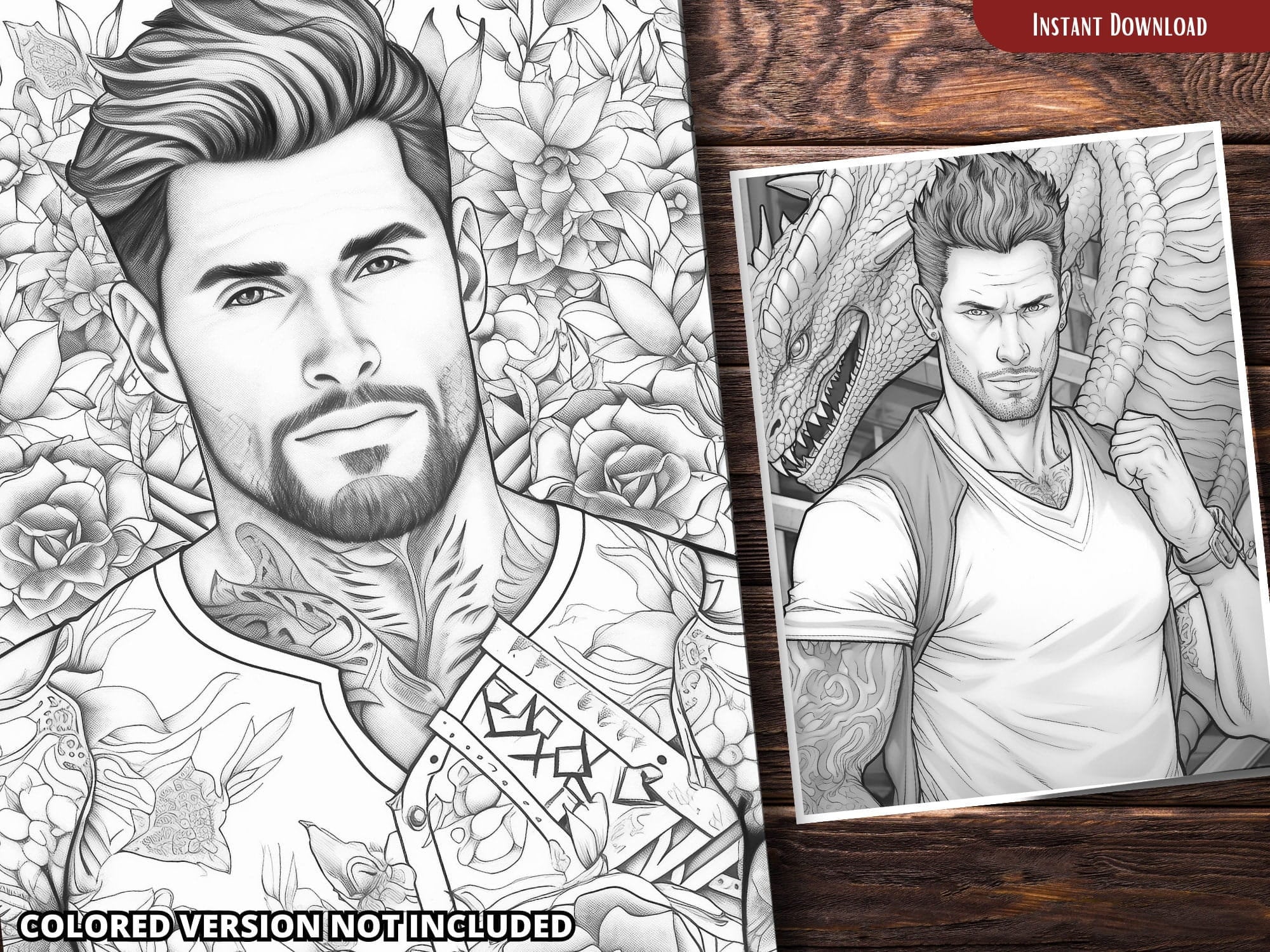 Tattoo Men Coloring Book – 50 Grayscale Pages (printable PDF File) - Etsy