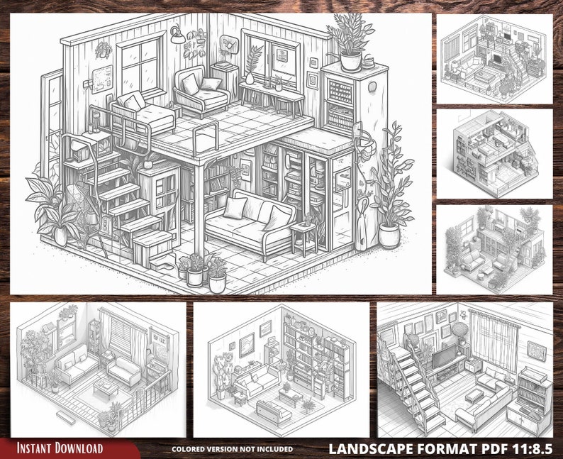 Mini House Interior Coloring Pages for Adults and for Kids for Relax ...