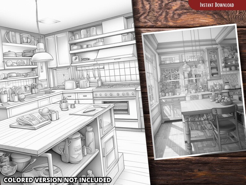 Modern Kitchen Coloring Pages for Adults and for Kids for Relax and ...