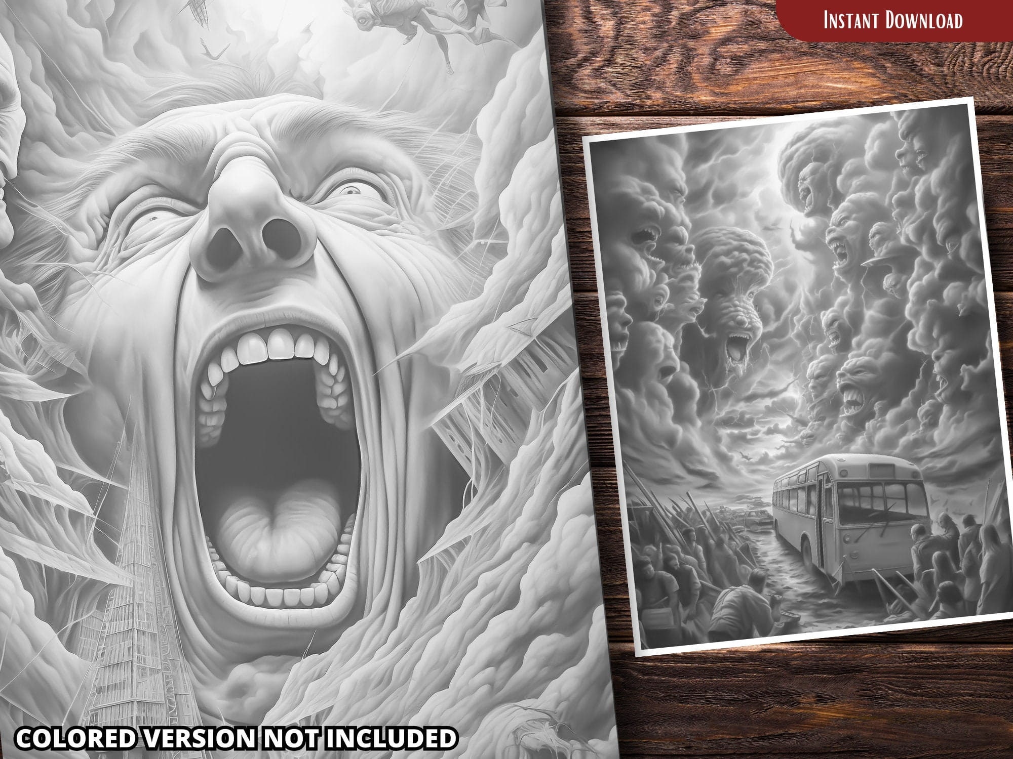 Apocalypse Coloring Pages for Adults and for Kids Grayscale Coloring ...