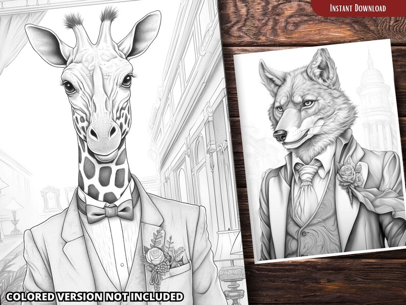 Animal Business Coloring Pages for Adults and for Kids Grayscale ...