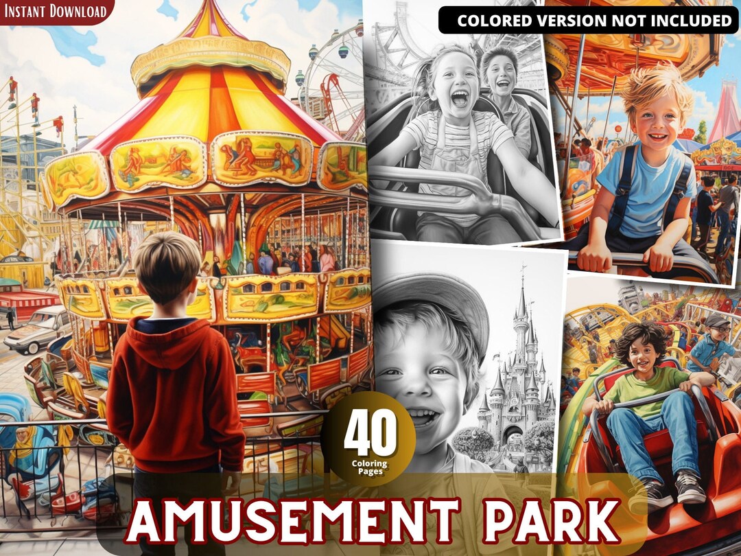 Amusement Park Coloring Pages for Adults and for Kids for Relax and ...