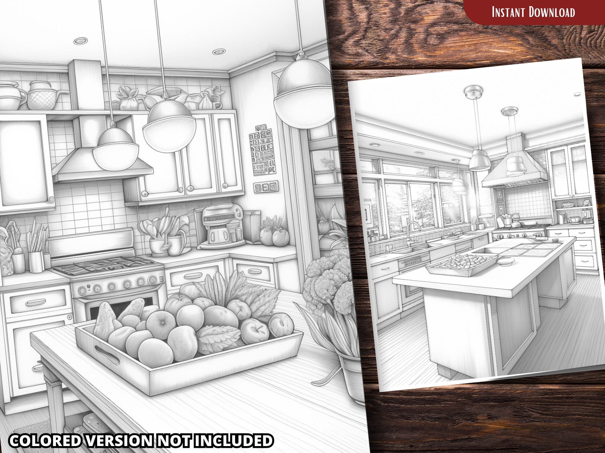 Modern Kitchen Coloring Pages for Adults and for Kids for Relax and ...