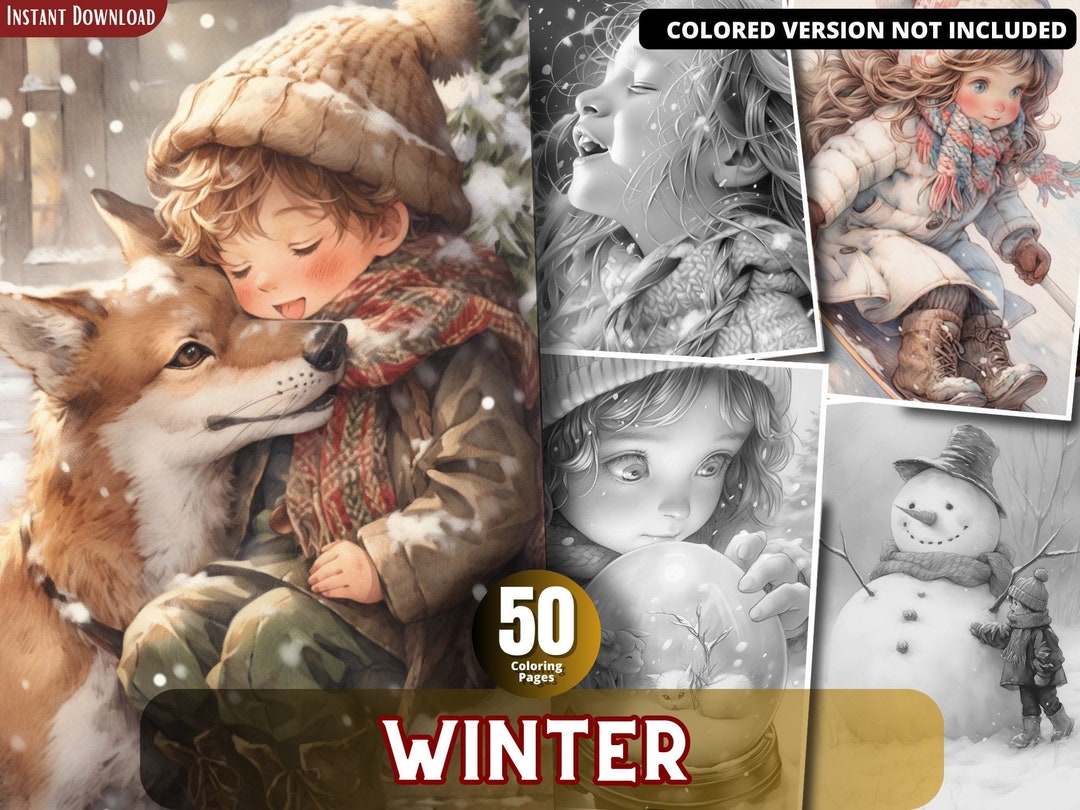 Winter Coloring Pages for Adults and for Kids Grayscale Coloring Book ...