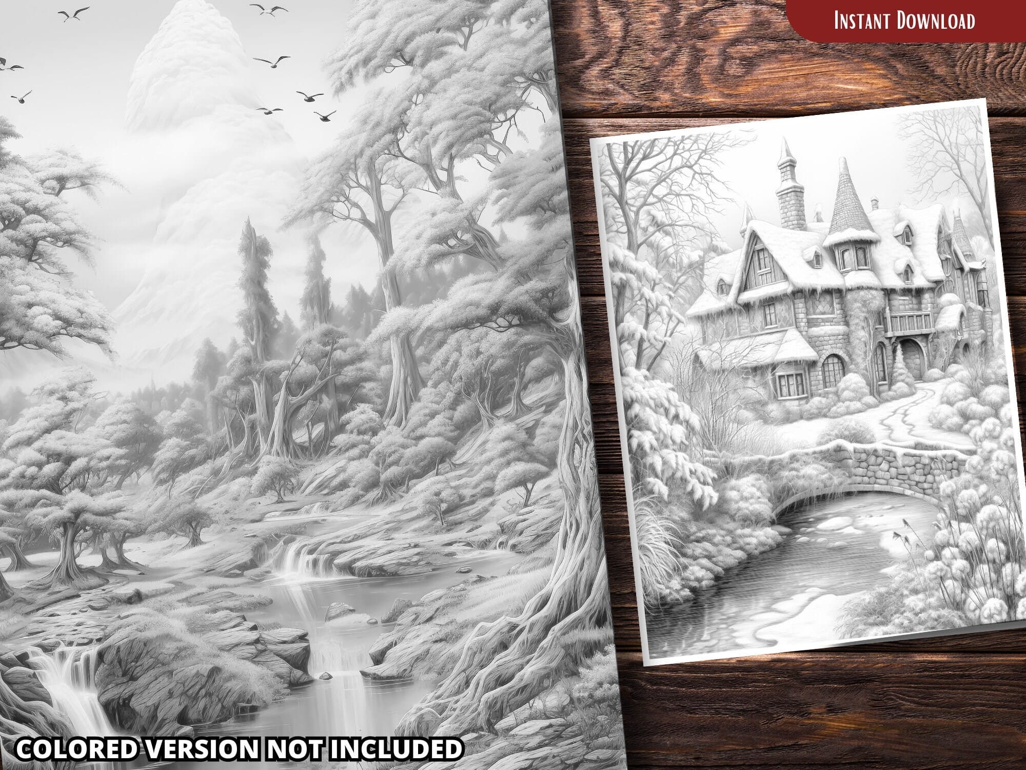 Fantasy Landscape Grayscale Coloring Book, AI Art (printable PDF) - Etsy