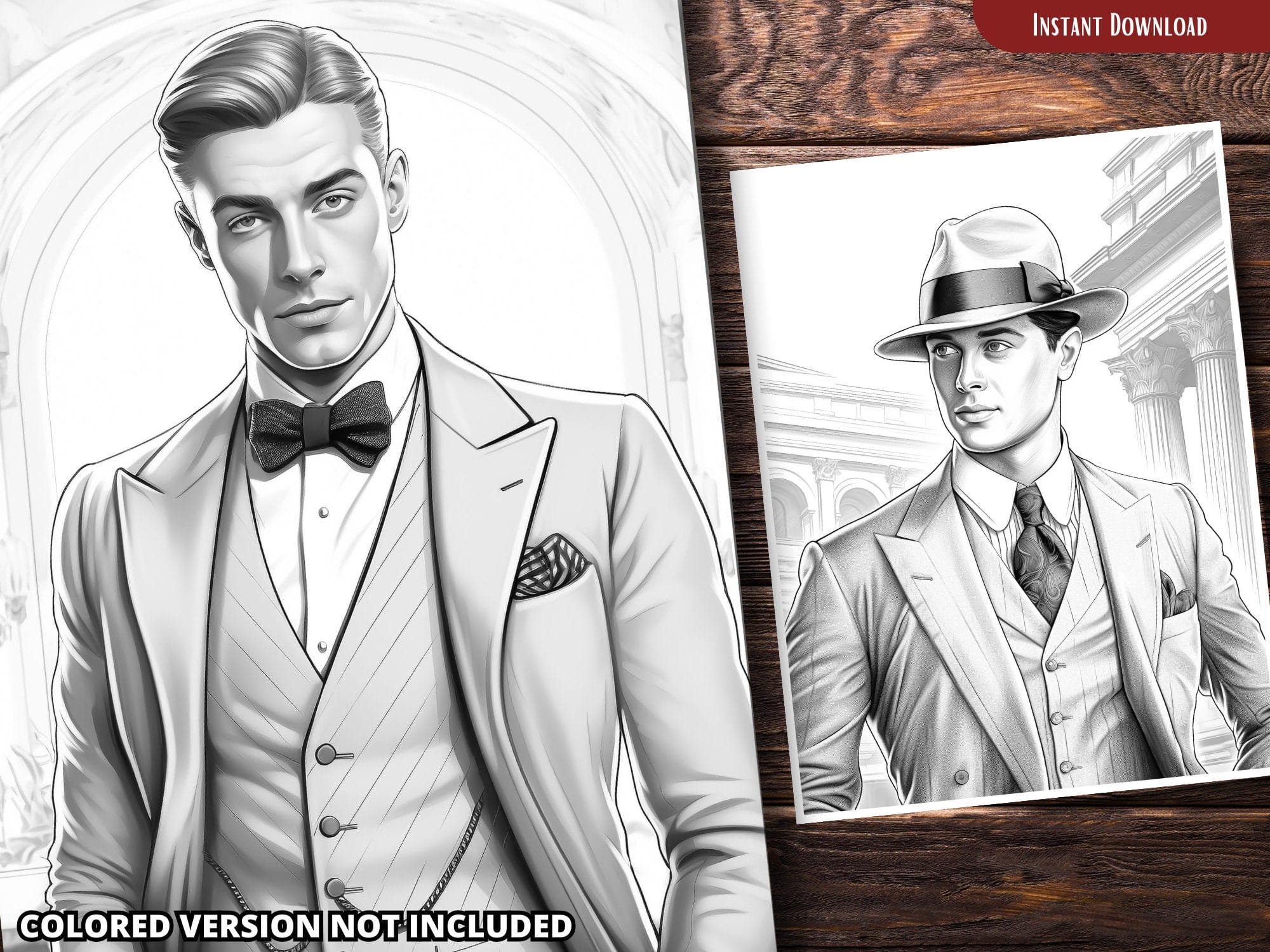 Men's Fashion Coloring Pages for Adults and for Kids Grayscale Coloring ...