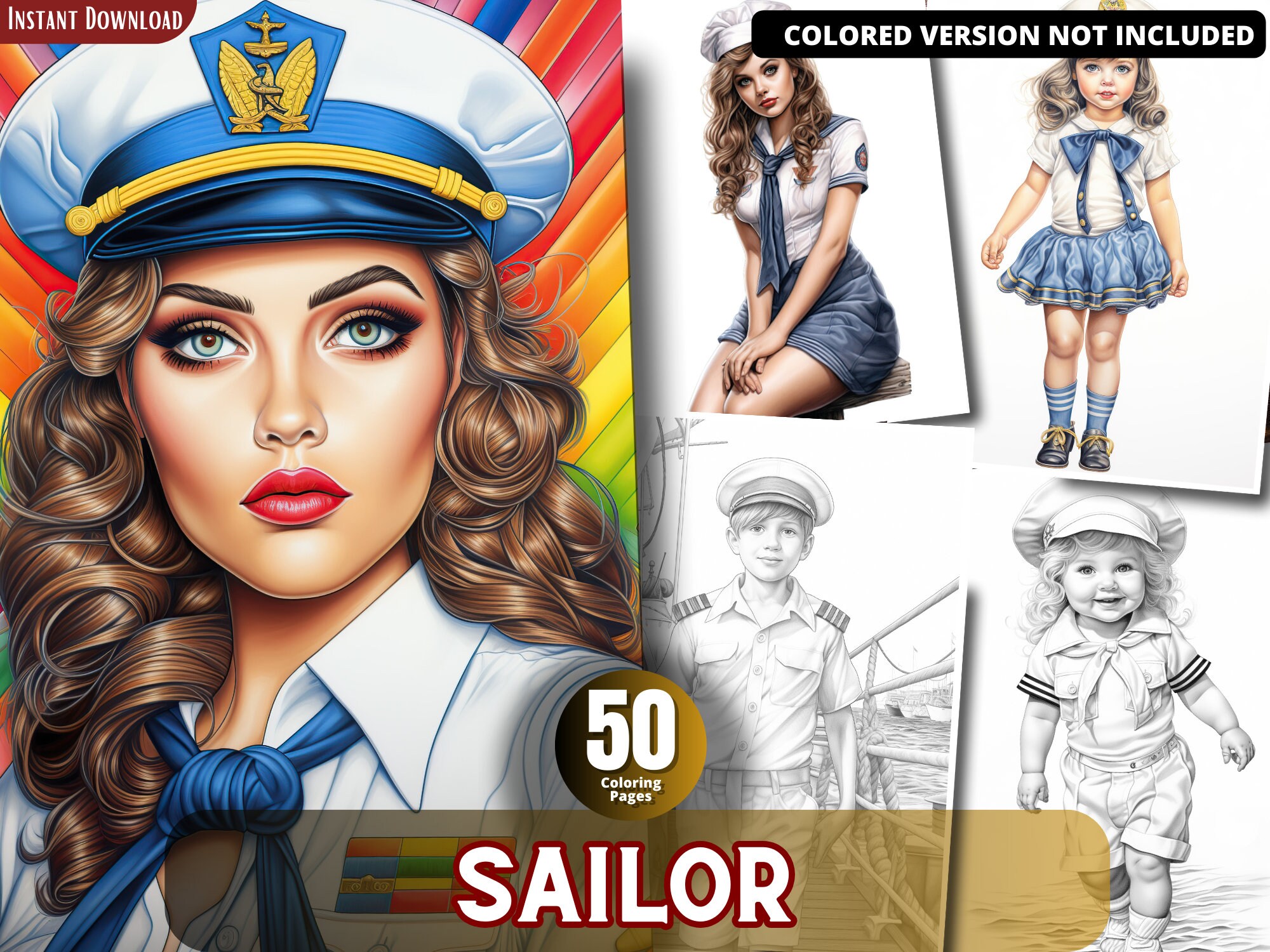 Sailor Coloring Pages for Adults and for Kids for Relax and Stress ...