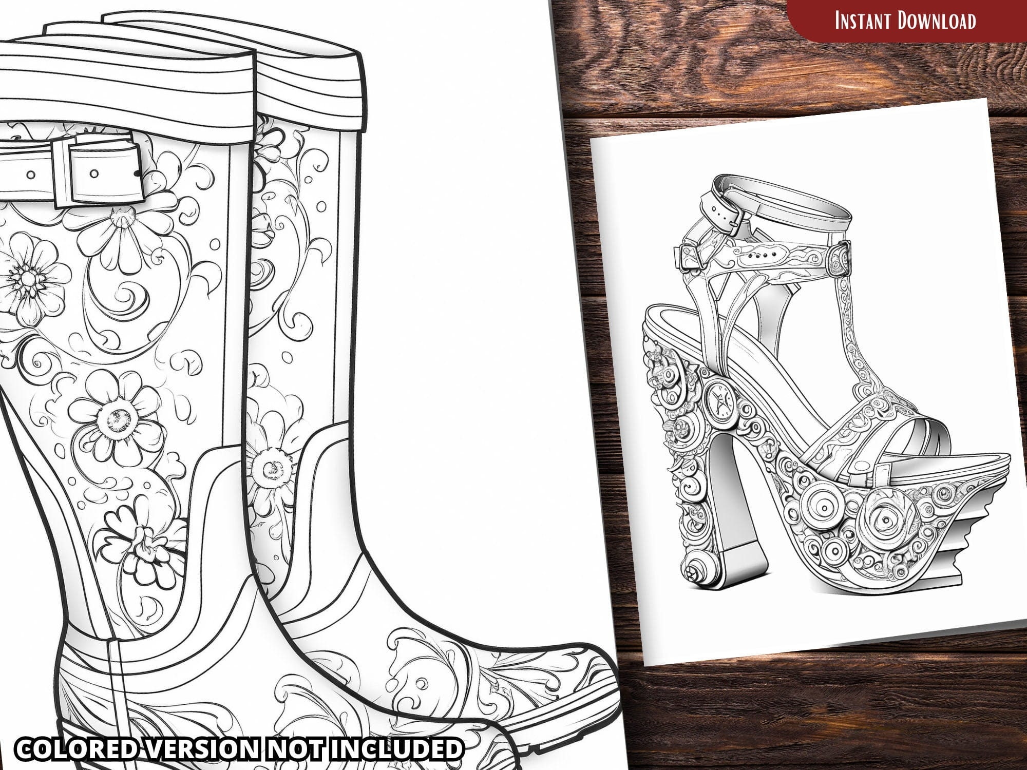 Shoes Coloring Pages for Adults and for Kids for Relax and Stress ...