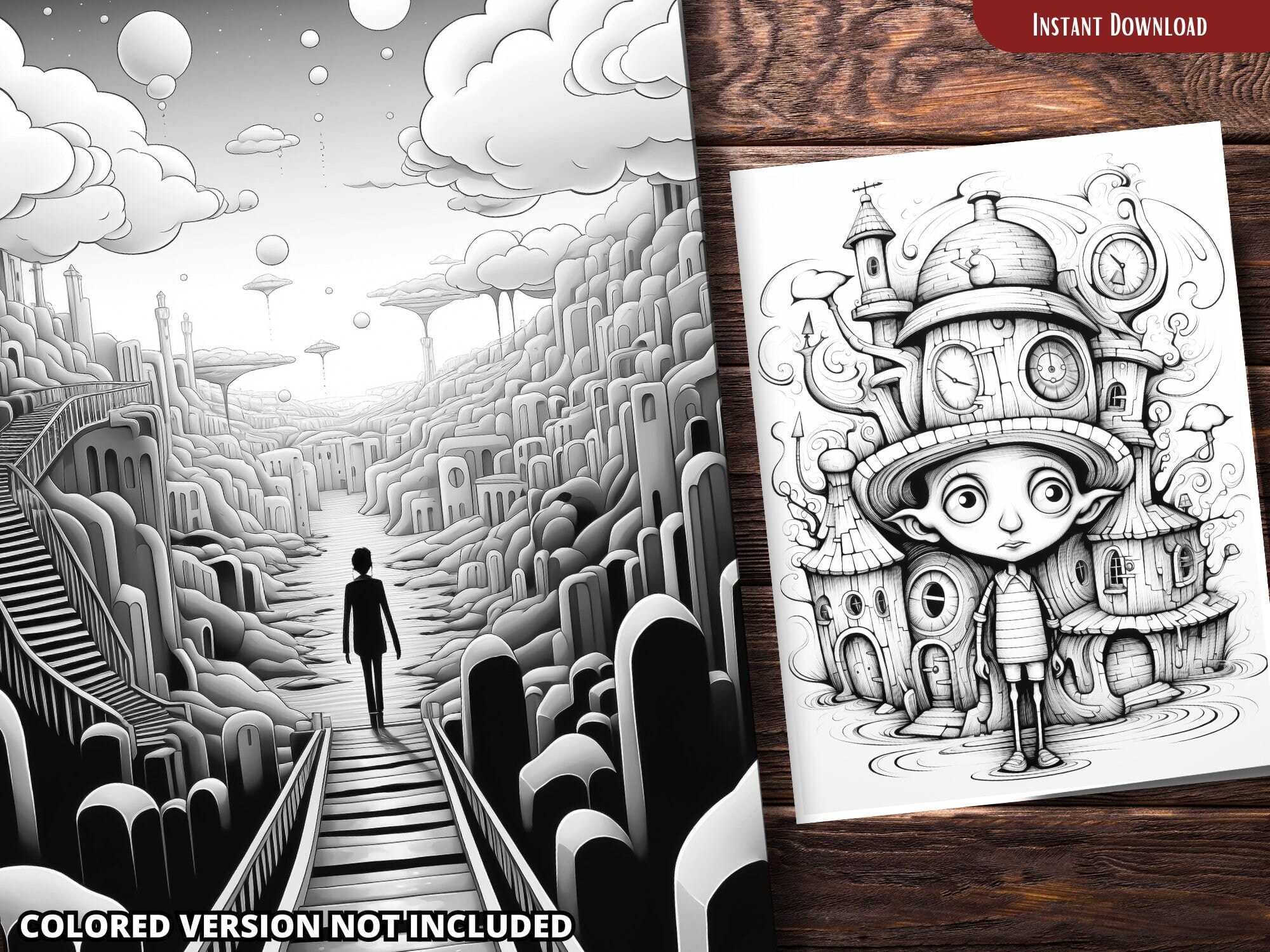 Surrealism Coloring Pages for Adults and for Kids for Relax and Stress ...