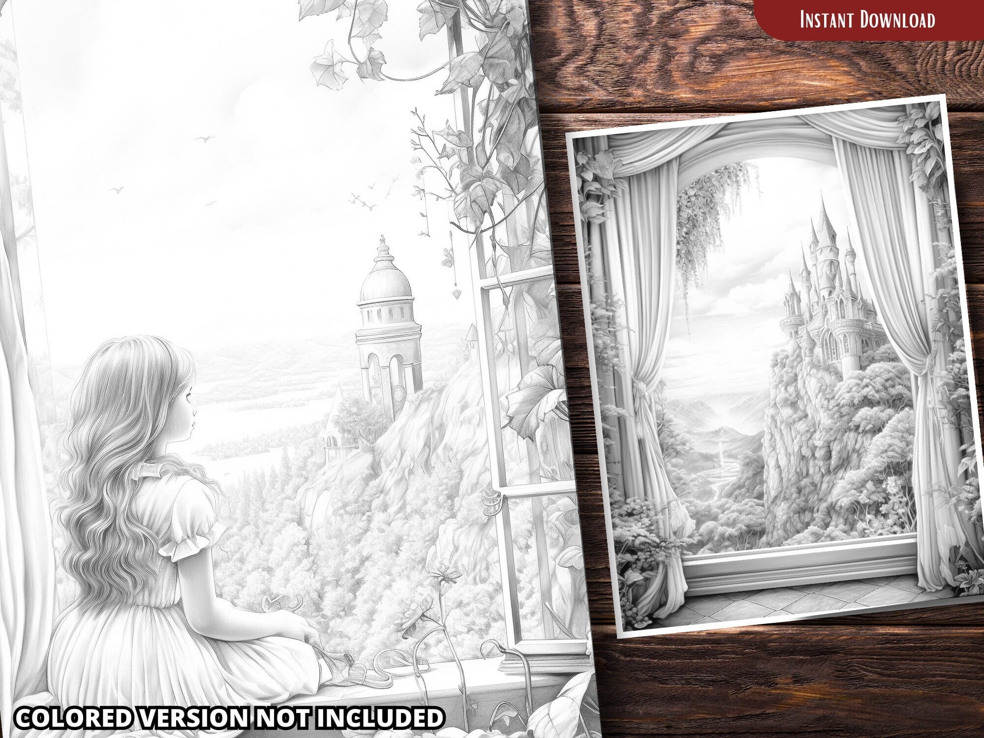 Magical Fantasy Window Coloring Pages for Adults and for Kids for Relax ...