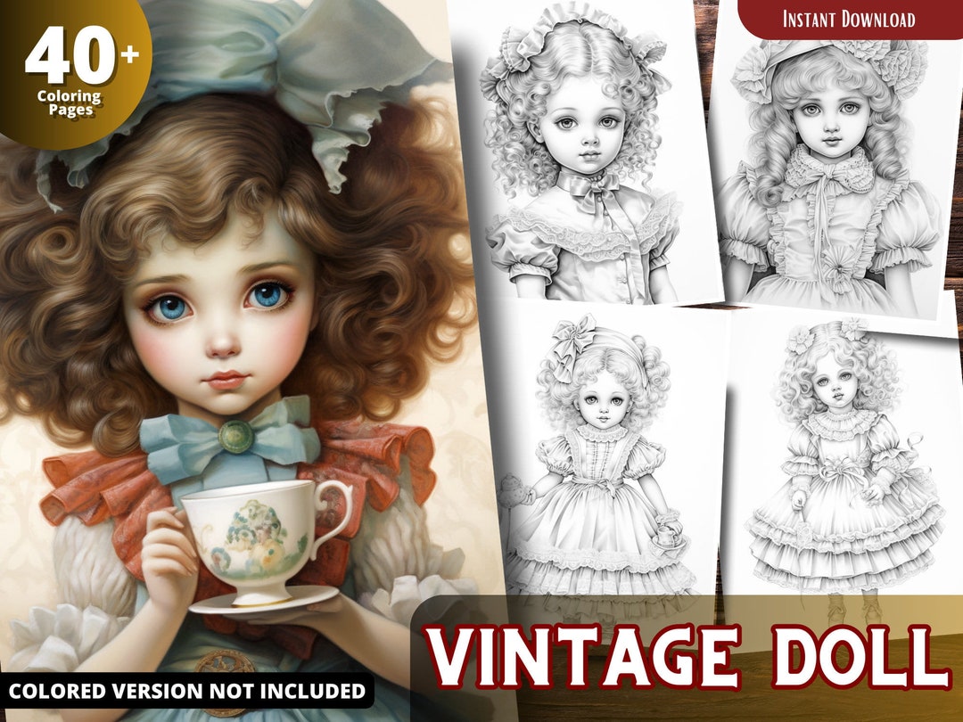 Vintage Doll Coloring Pages for Adults and for Kids for Relax and ...