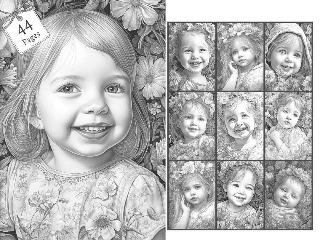 Spring Girls Coloring Pages for Adults and for Kids Grayscale Coloring ...