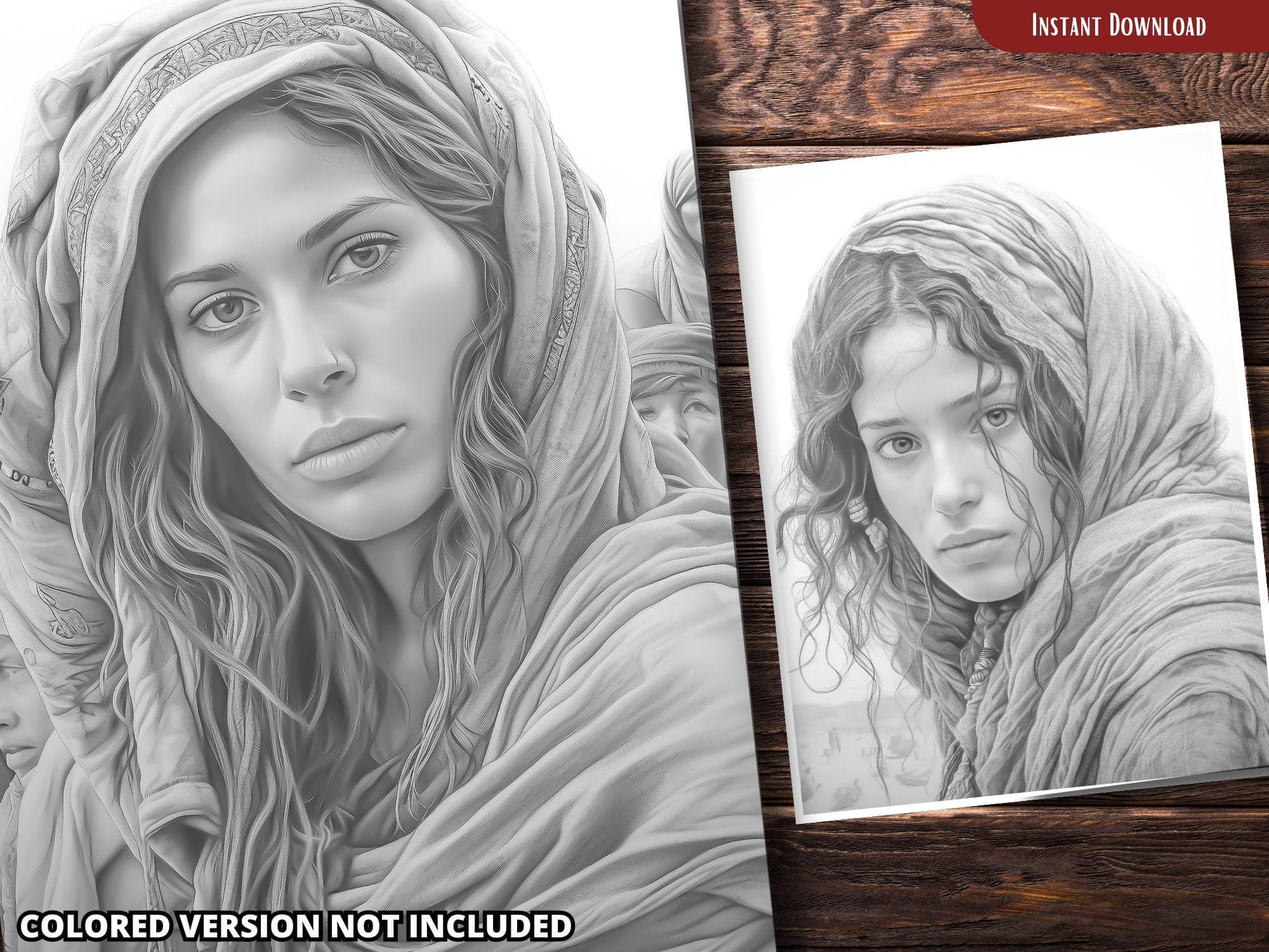 Gypsy Coloring Pages for Adults and for Kids Grayscale Coloring ...