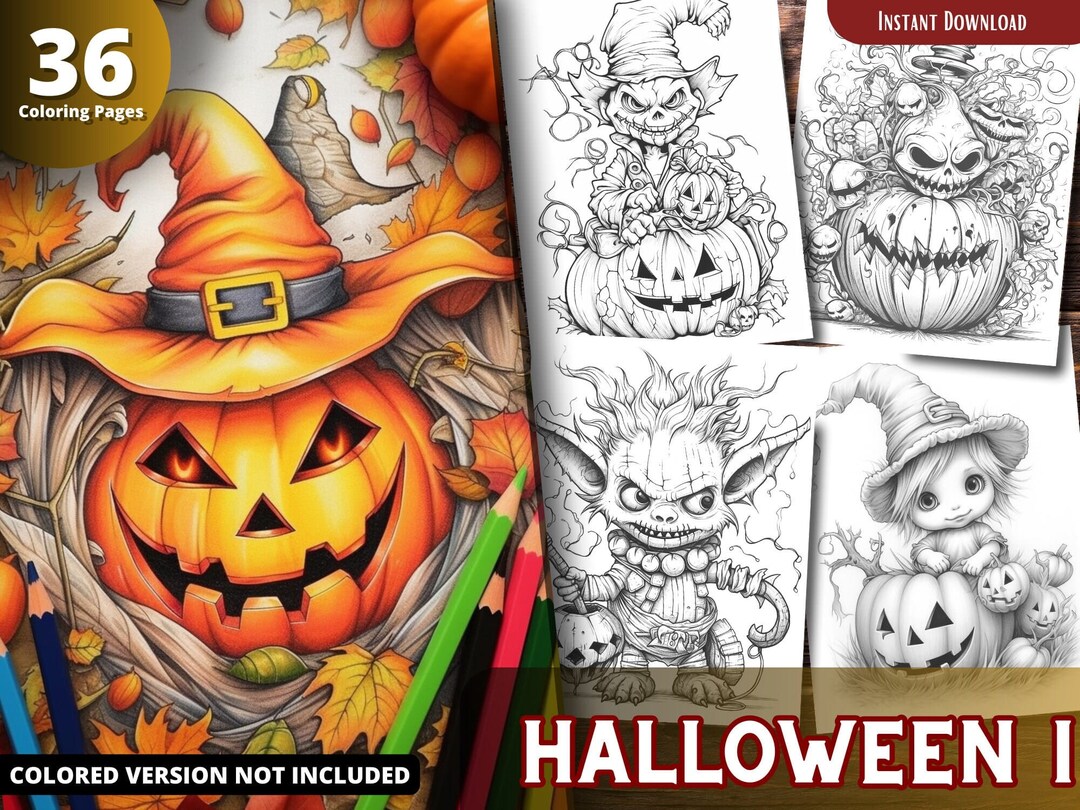 Halloween Coloring Pages for Adults and for Kids for Relax and Stress ...