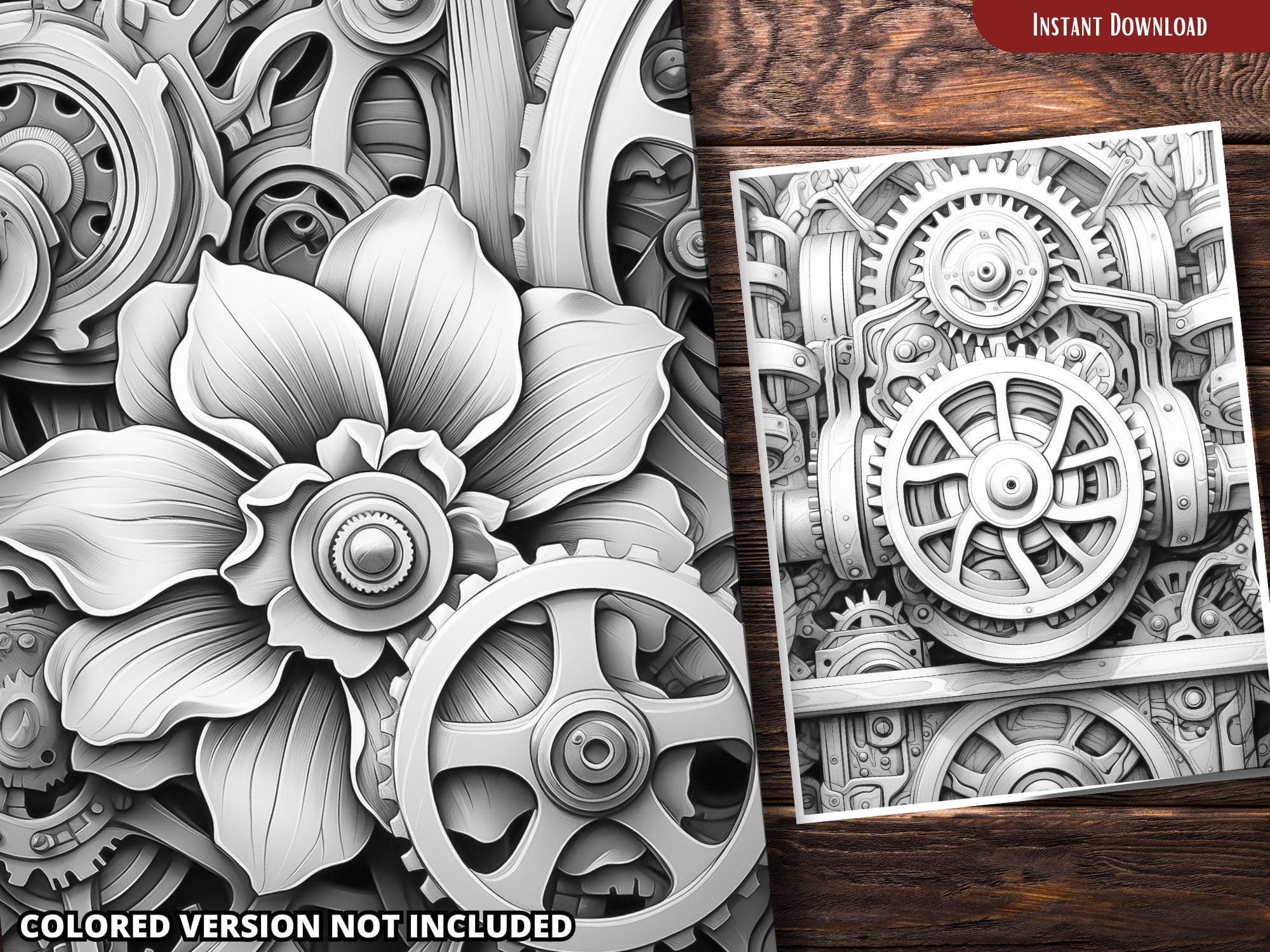 Gears Grayscale Coloring Book, Steampunk Style (printable PDF) - Etsy