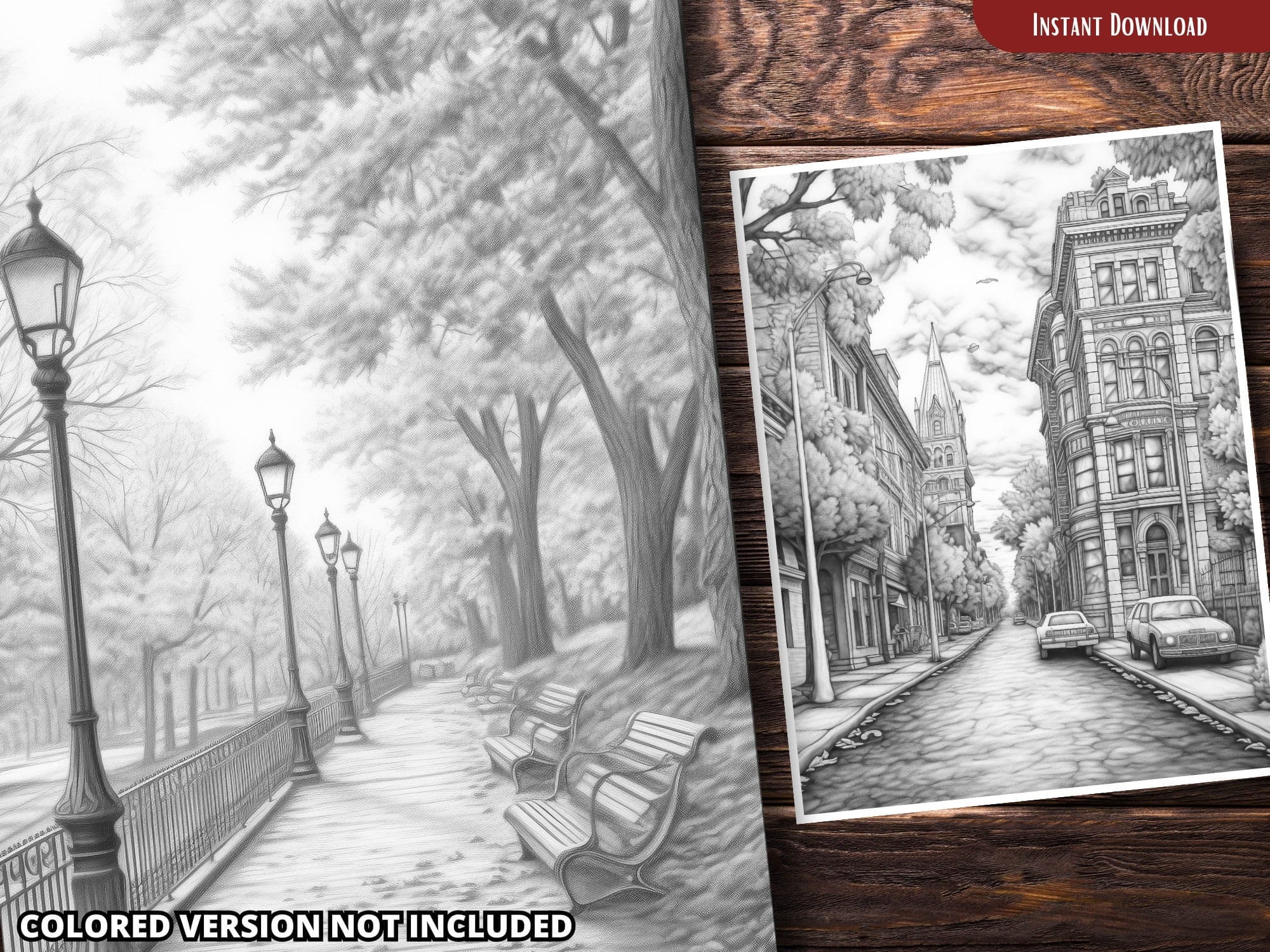 Autumn Landscape Grayscale Coloring Book, 40 Printable Pages (PDF) - Etsy