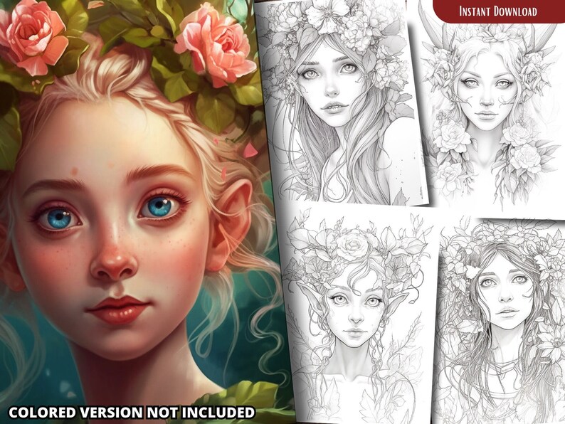 Elven Fairy Princess Coloring Pages for Adults and for Kids for Relax ...