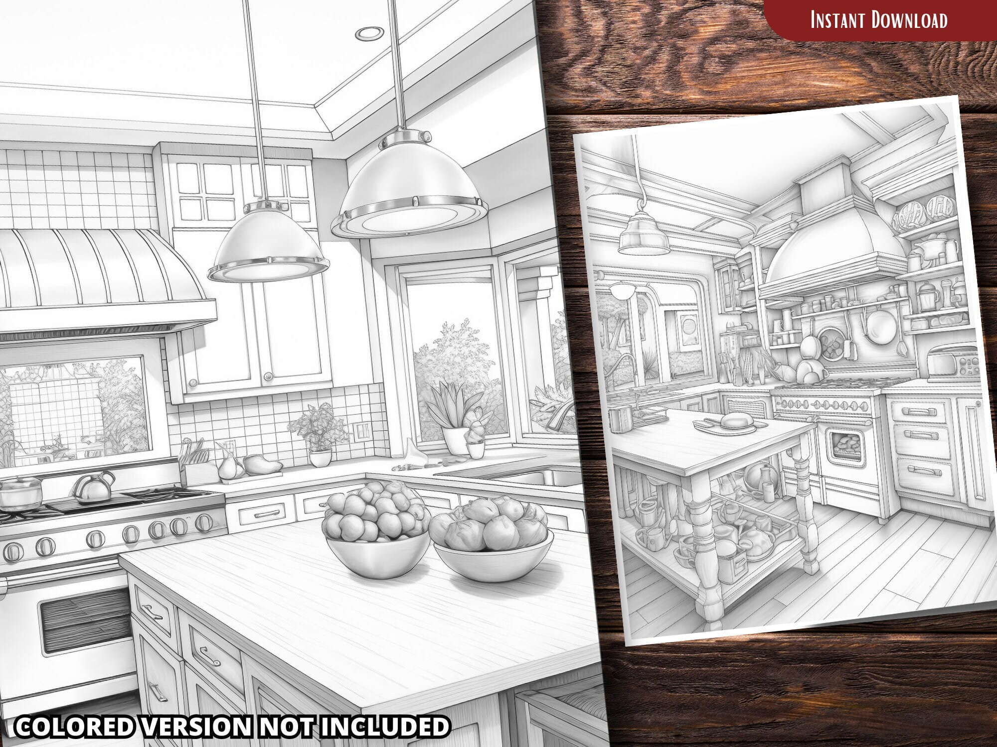 Modern Kitchen Coloring Pages for Adults and for Kids for Relax and ...