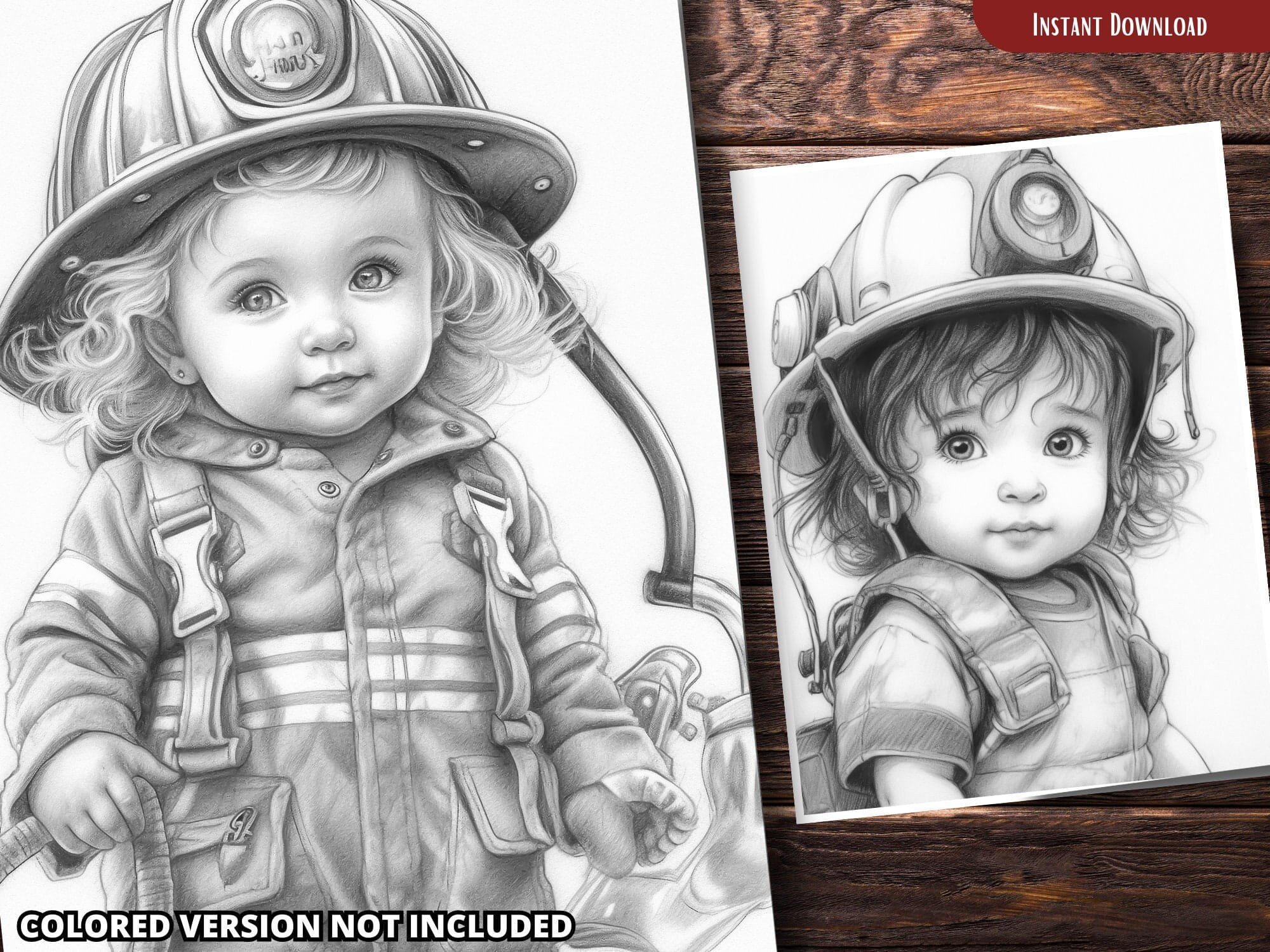 Firefighter Girl Grayscale Coloring Book – Printable PDF (instant ...