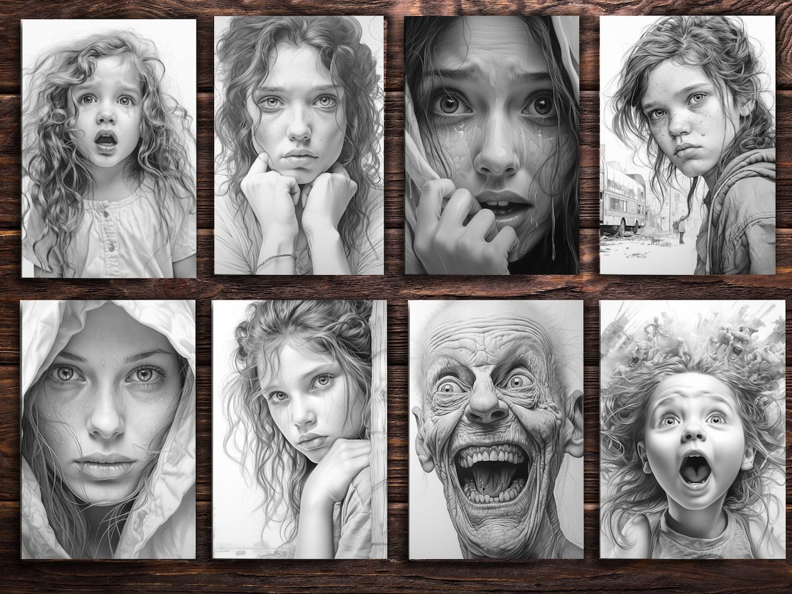 Emotions Coloring Pages for Adults and for Kids Grayscale Coloring ...