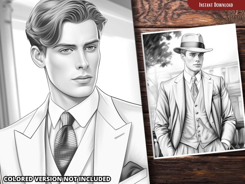 Men's Fashion Coloring Pages for Adults and for Kids Grayscale Coloring ...