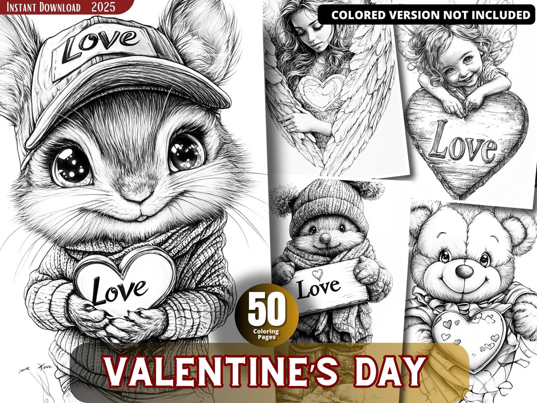 Valentine's Day, LOVE, Coloring Pages for Adults and for Kids for Relax ...