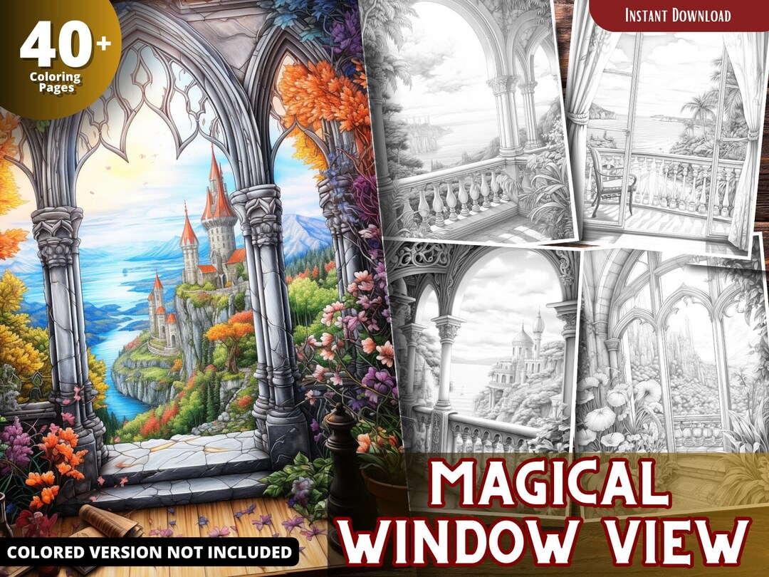 Magical Fantasy Window Coloring Pages for Adults and for Kids for Relax ...