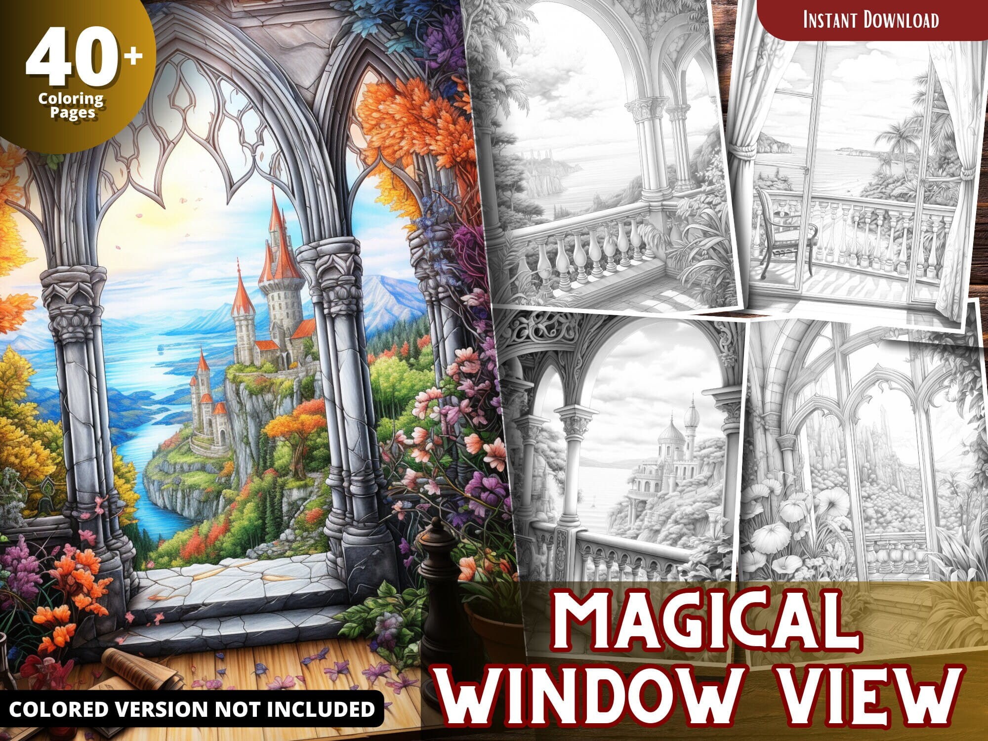 Magical Fantasy Window Coloring Pages for Adults and for Kids for Relax ...