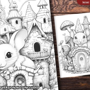 Mouse House Coloring Pages for Adults and for Kids, Grayscale Coloring ...