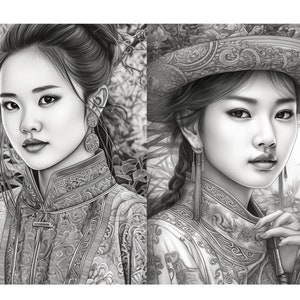 Beautiful Chinese Women Coloring Pages for Adults and for Kids for ...