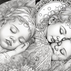 Sleeping Baby Coloring Pages, Instant Download, Grayscale Coloring Book ...